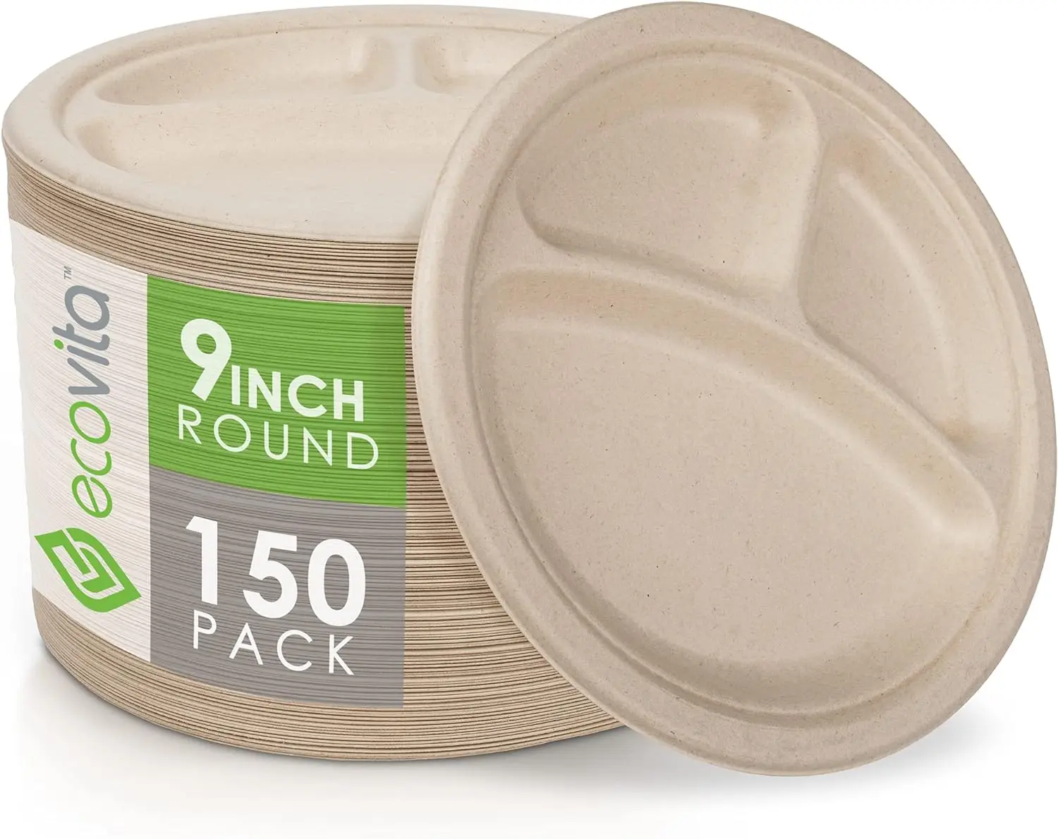 100-Compostable-Paper-Plates-9-in-COMPARTMENTS-150-Disposable-Plates ...