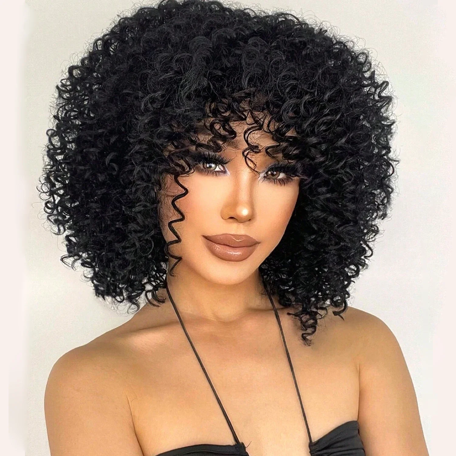 12-Inch-Afro-Bomb-Curly-Wigs-with-Bangs-Soft-Lightweight-Synthetic ...