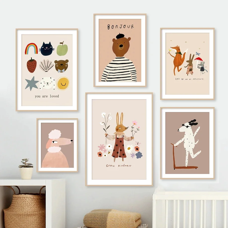 Cartoon-Animal-Poster-Dog-Goose-Rabbit-Bear-Fox-Mouse-Wildflower-Poster ...