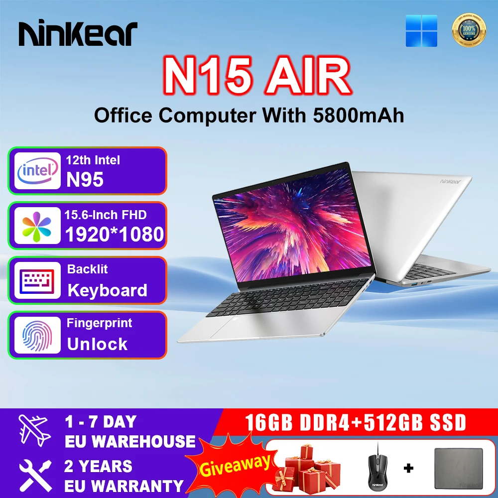Ninkear-N15-Air-Laptop-Intel-N95-15-6-FHD-IPS-16GB-512GB-Backlit ...