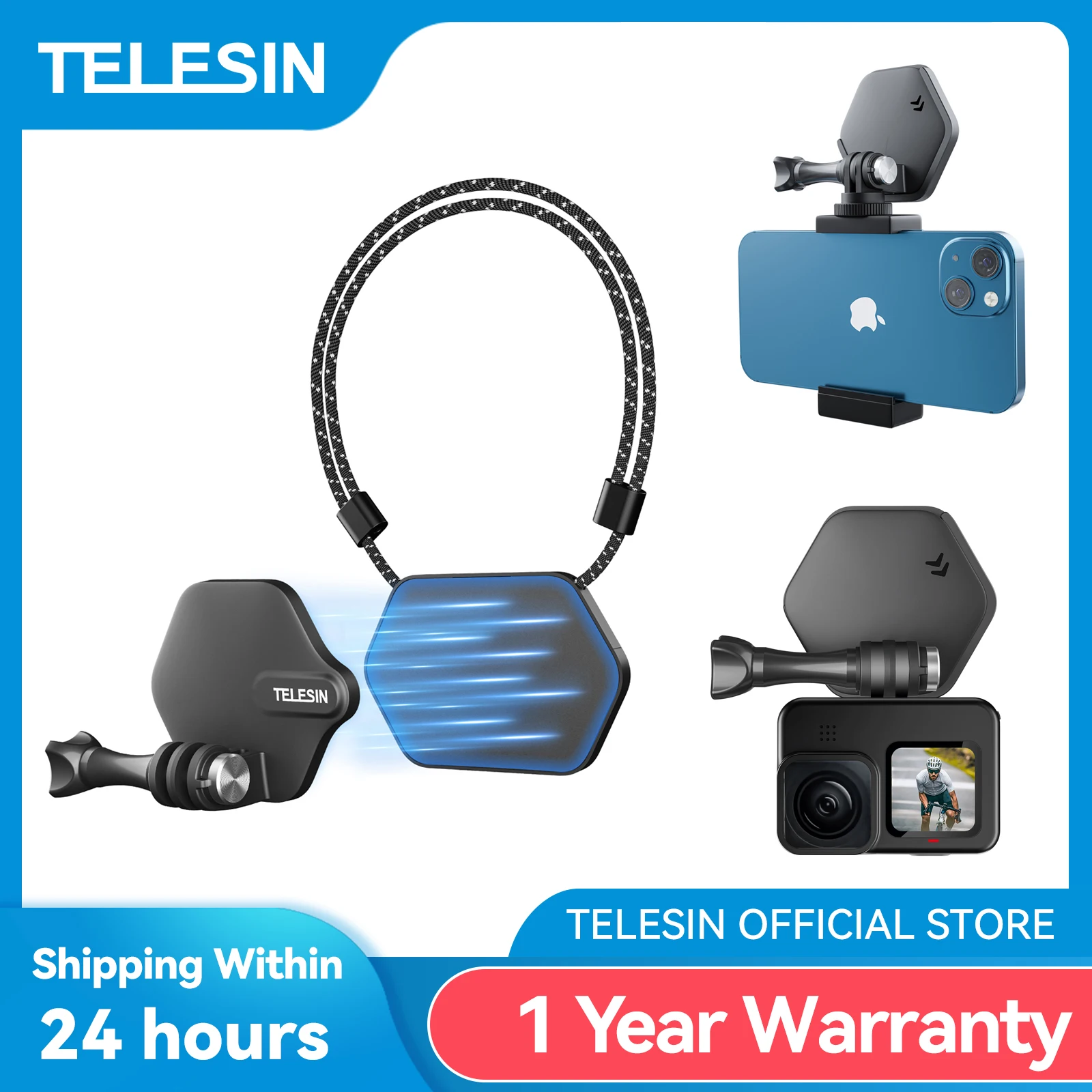 TELESIN-액션 카메라 마그네틱 퀵 릴리스 브래킷, Gopro 액세서리, GoPro Hero Insta 360 DJI 휴대 ...