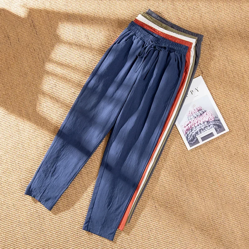 100% Cotton Pants Women Ankle Length Solid Color Pencil Pants Casual ...