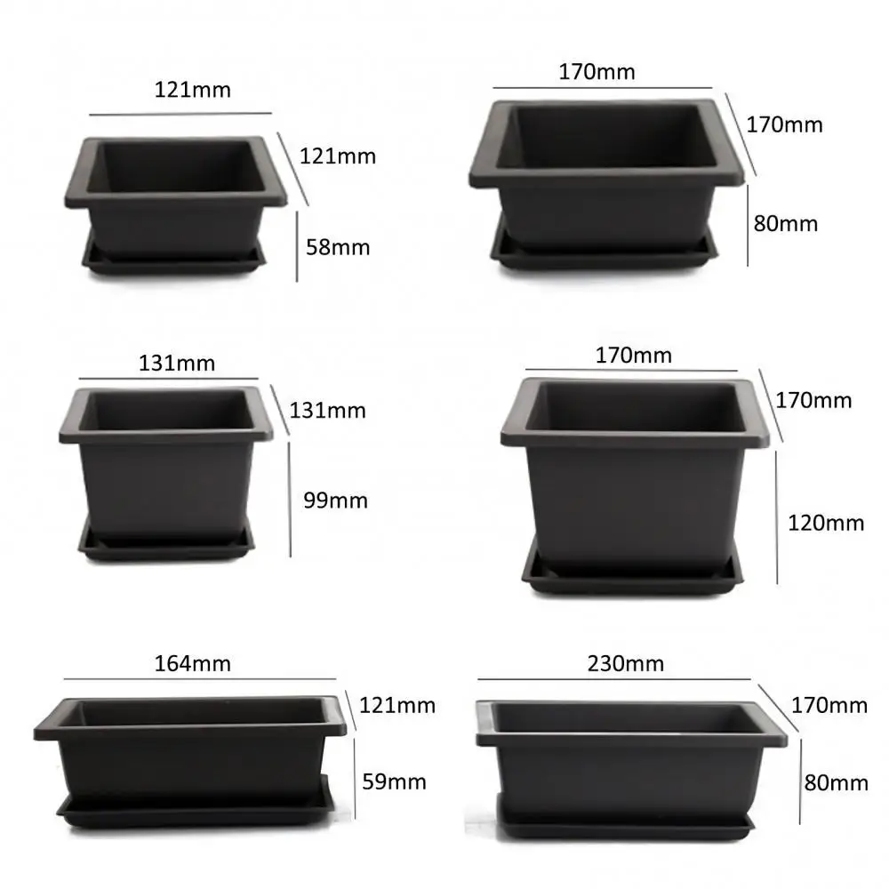 Square-Rectangular-Plastic-Succulents-Planter-Pots-With-Tray-Set ...