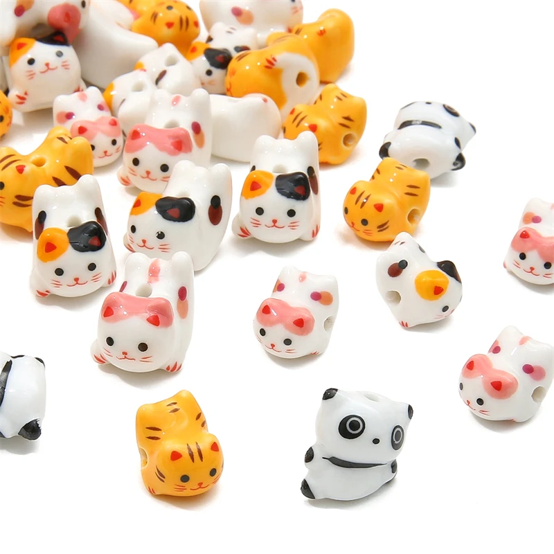 1Pc Multi Color Cartoon Animals Hand Painted Ceramic Beads For Jewelry ...