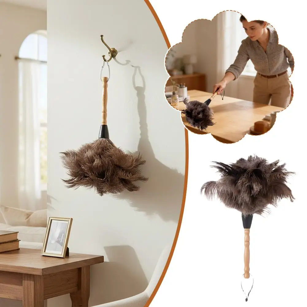 Ostrich Feather Duster Solid Wood Handle Thick Feathers For Dust Anti ...