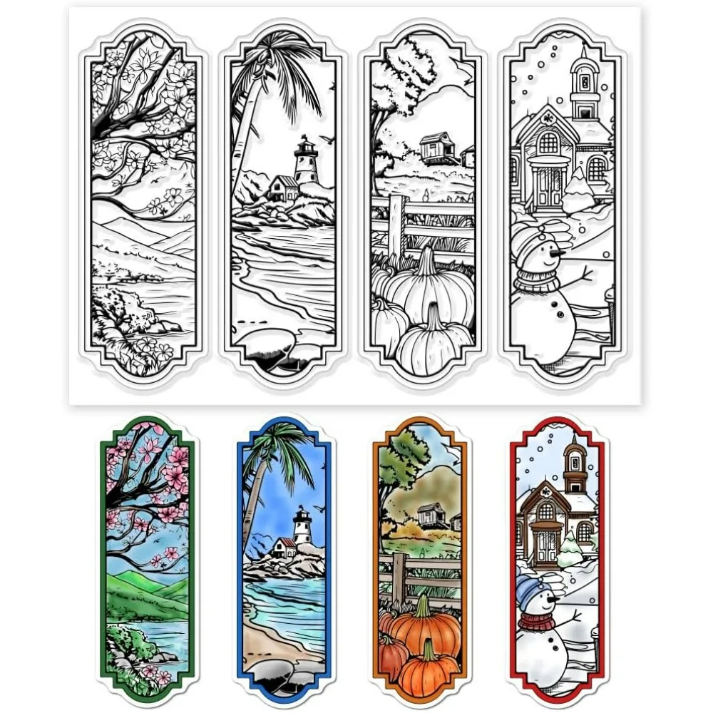 Four Seasons Bookmark Clear Stamps Spring Summer Autumn Winter ...