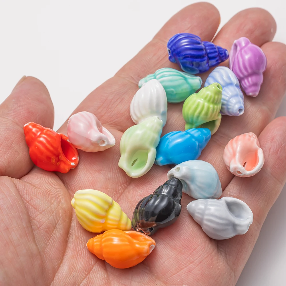 10Pcs Shell Sea Conch Ceramic Beads For DIY Handmade Craft Bracelet ...