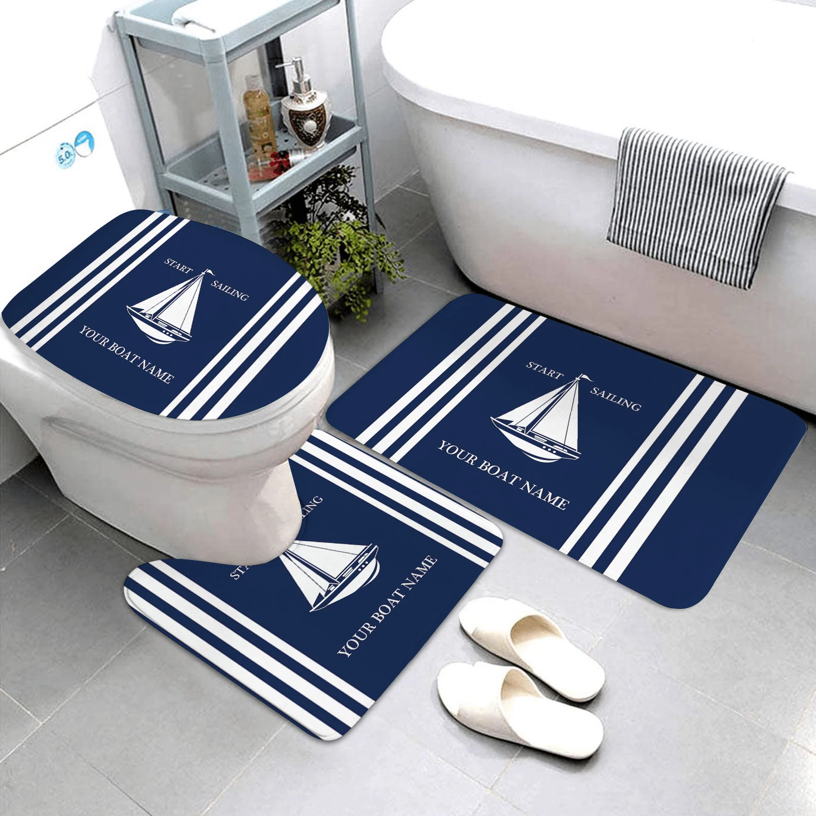 dark-blue-nautical-series-bathroom-mat-three-piece-bathroom-rugs-and ...