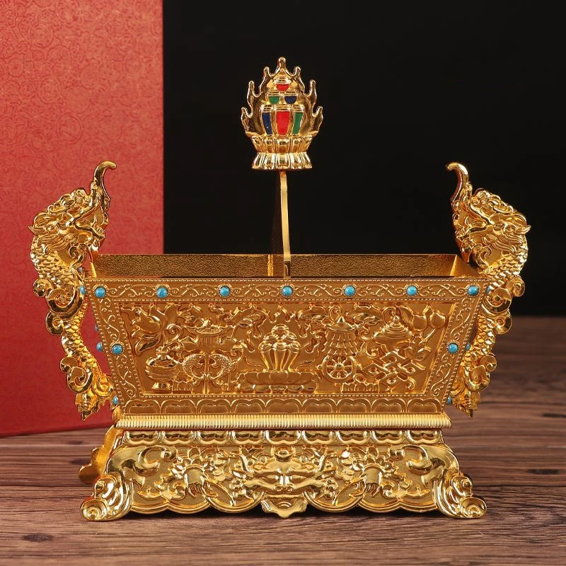 Golden-Tibetan-Storage-Box-Resin-Handicraft-Eight-Auspicious-Painting ...