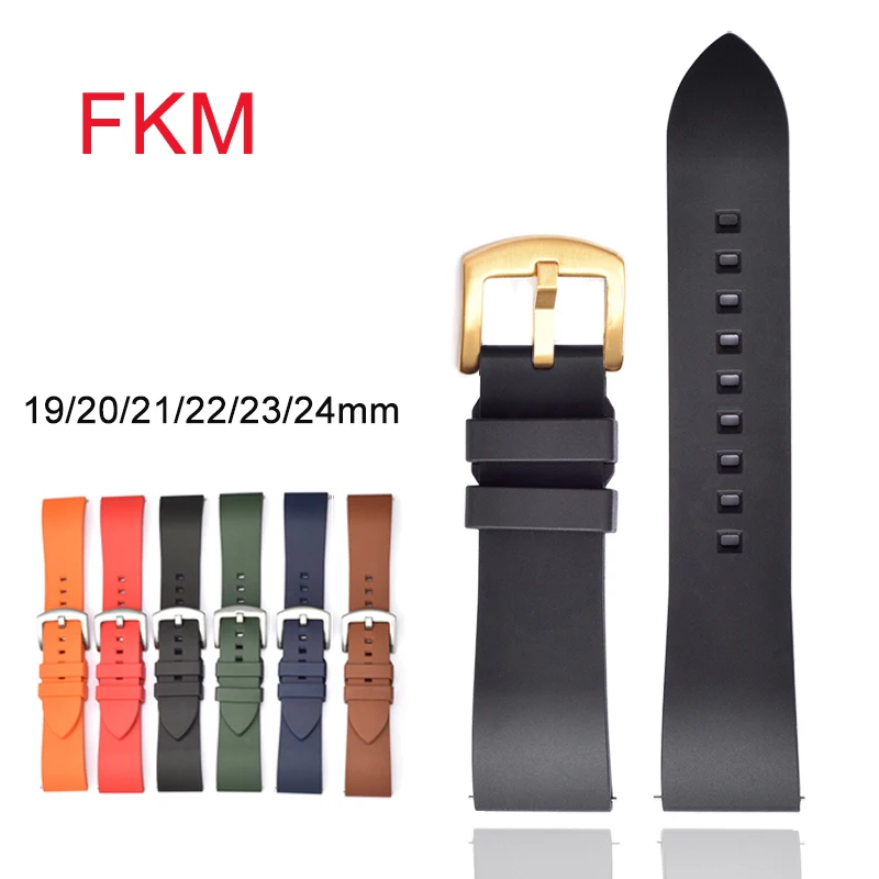 Fluoro-Rubber-Strap-19-20-21-22-23-24mm-Stainless-Steel-Buckle-Quick ...