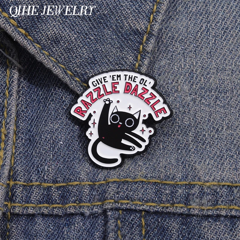 GIVE-EM-The-Ol-Razzle-Dazzle-Enamel-Pins-Cartoon-Dancing-Black-Cat ...