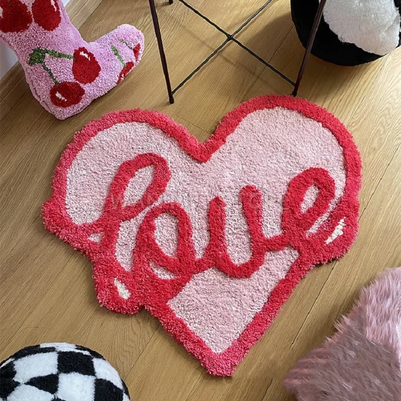 Pink-Love-Shaped-Plushy-Tufting-Ins-Style-Flocked-Carpet-Decorative-Rug ...