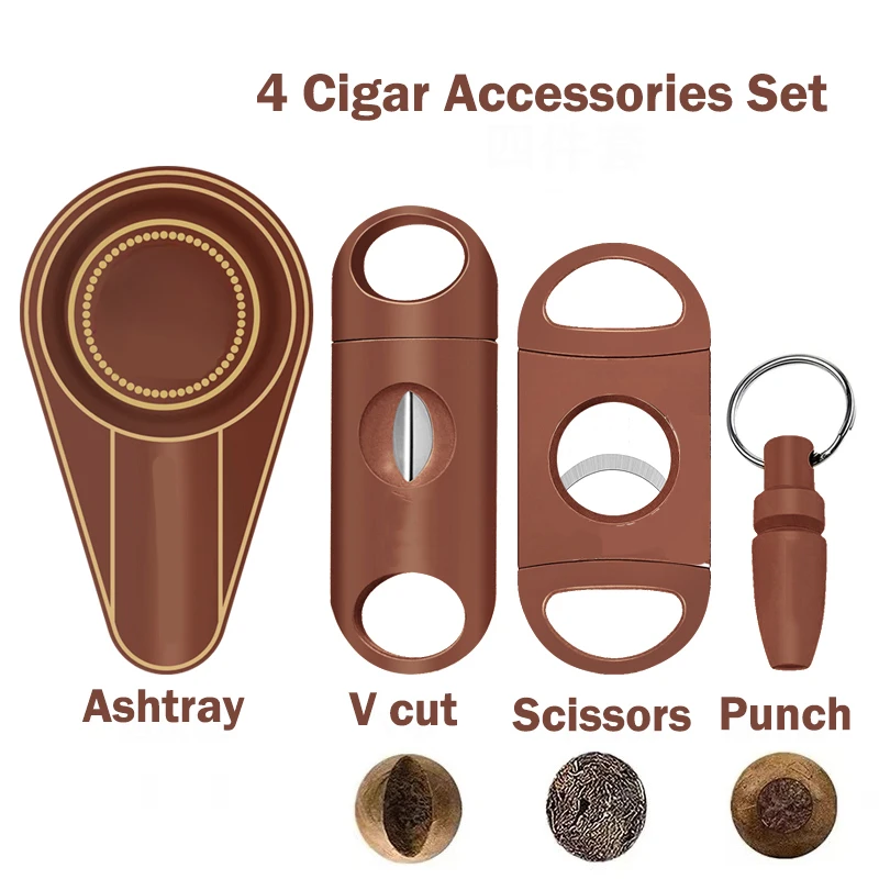 Brown-4-Cigar-Set-Cigar-Cutter-Pocket-Ashtray-V-Cut-Sharp-Puro-Scissors ...