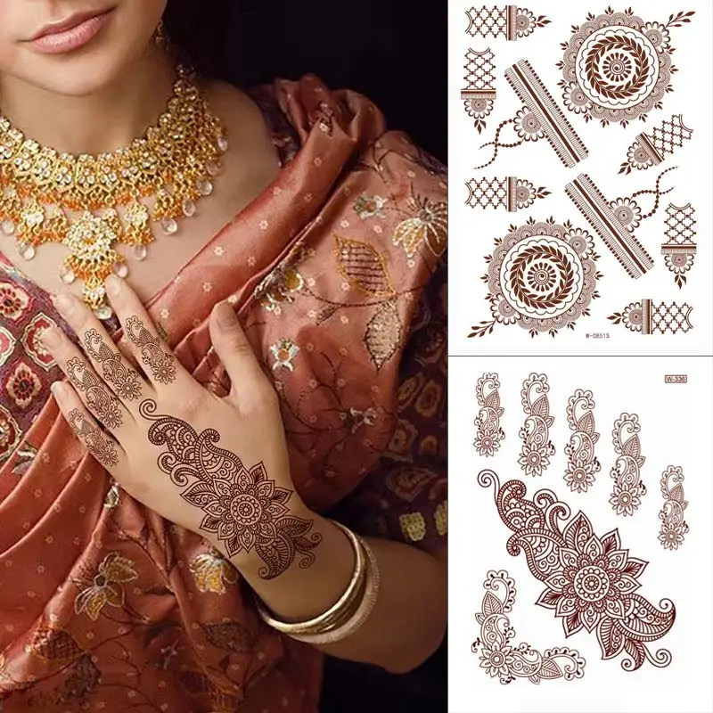 Brown Henna Temporary Tattoos for Women Henna Sticker for Hand Fake ...
