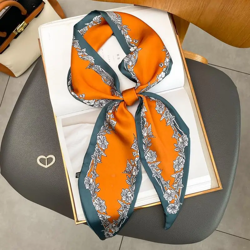 Luxury Long Silk Scarf Female Floarl Print Thin Narrow Scarf Bag Hair ...