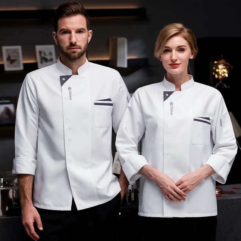 White-Long-Sleeve-Chef-Jacket-Uniforme-do-Hotel-Restaurante-Coat-Roupas-de-padaria-Roupas-de ...