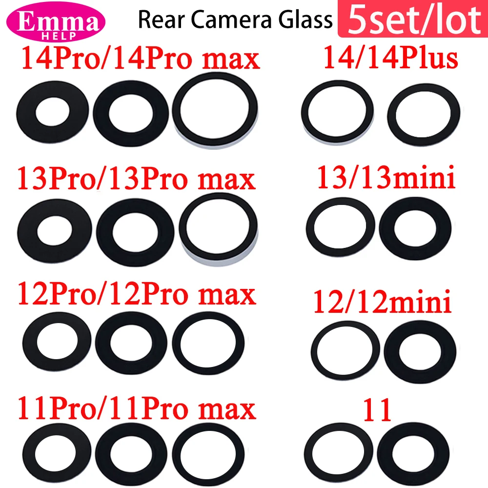5set Rear Back Camera Lens Glass for iPhone 14 Pro Max 13 12 11 ProMax ...