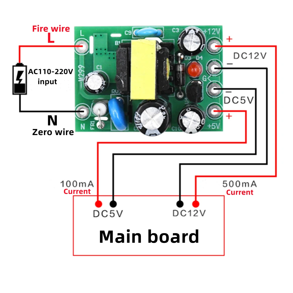 AC-DC switching power supply board 110V / 220V to 12V0.5A 5V0.1A dual ...