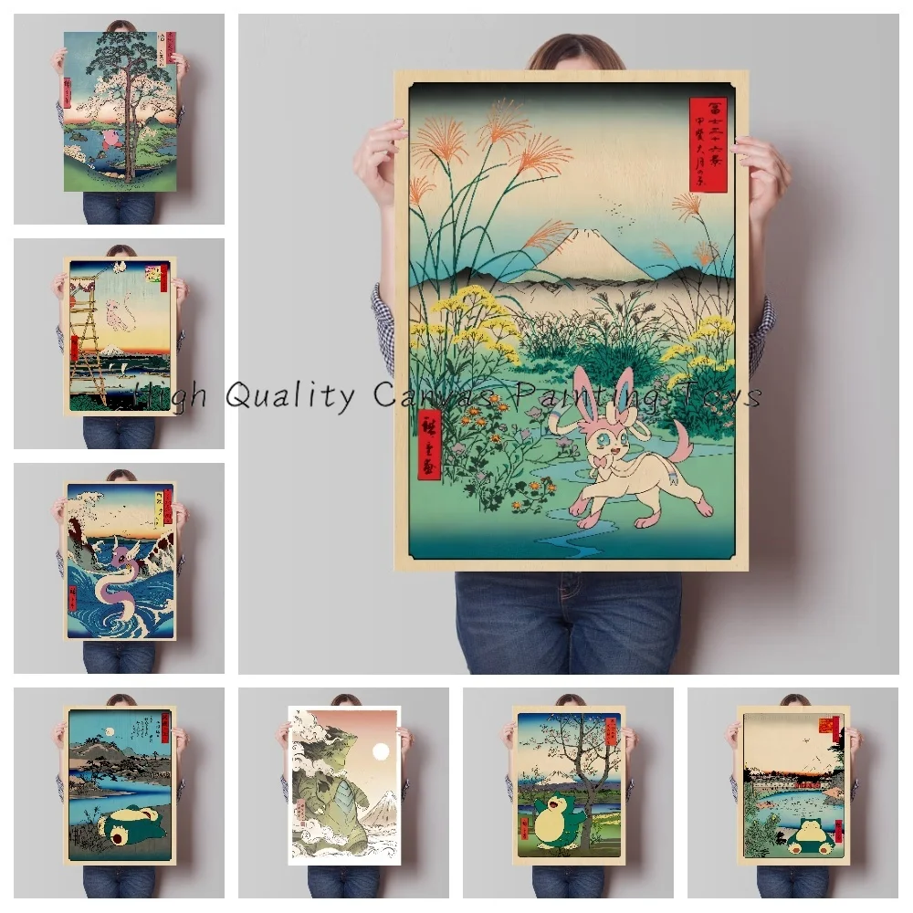 Pokemon-Ukiyo-e-Pikachu-Retro-Canva-Painting-Wall-Decorative-Posters ...