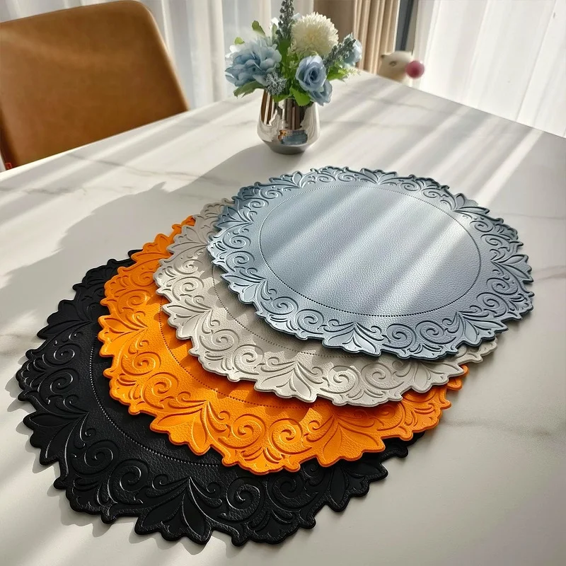 1-6-10PCS-Round-Kitchen-Table-Mat-European-Embossed-Waterproof-Faux ...