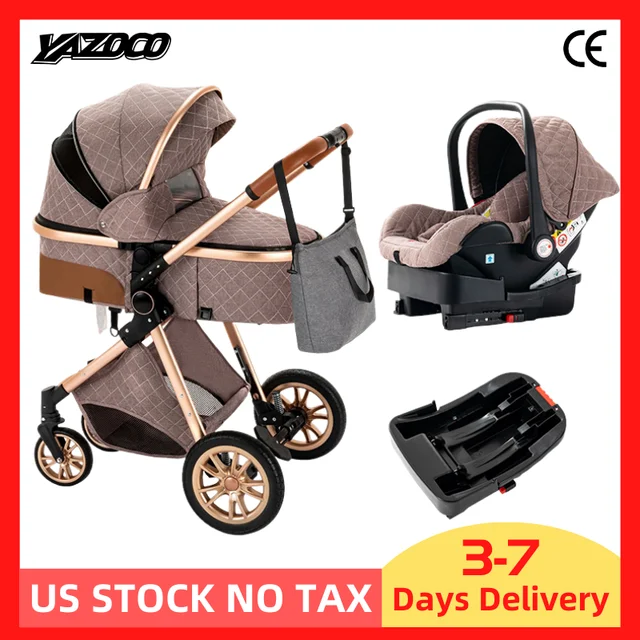 3 in 1 Baby Stroller Royal Luxury Leather Aluminum Frame High Landscape ...