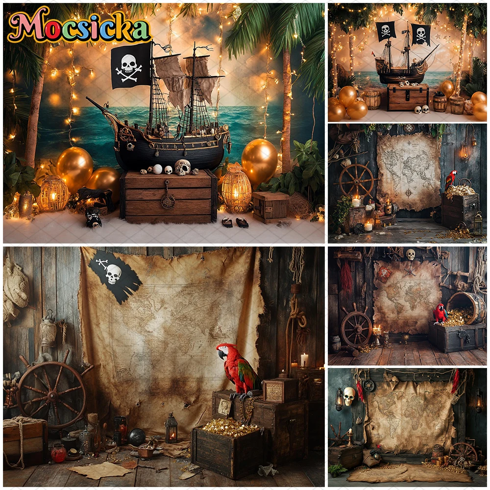 Mocsicka Pirate Ship Sailing Backdrops Island Gold Decor Navigator ...