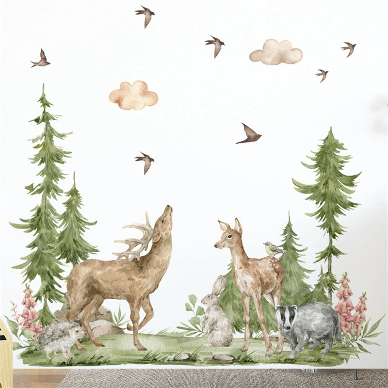 Forest-Animals-Adesivos-de-parede-para-quartos-infantis-veados-rvores ...