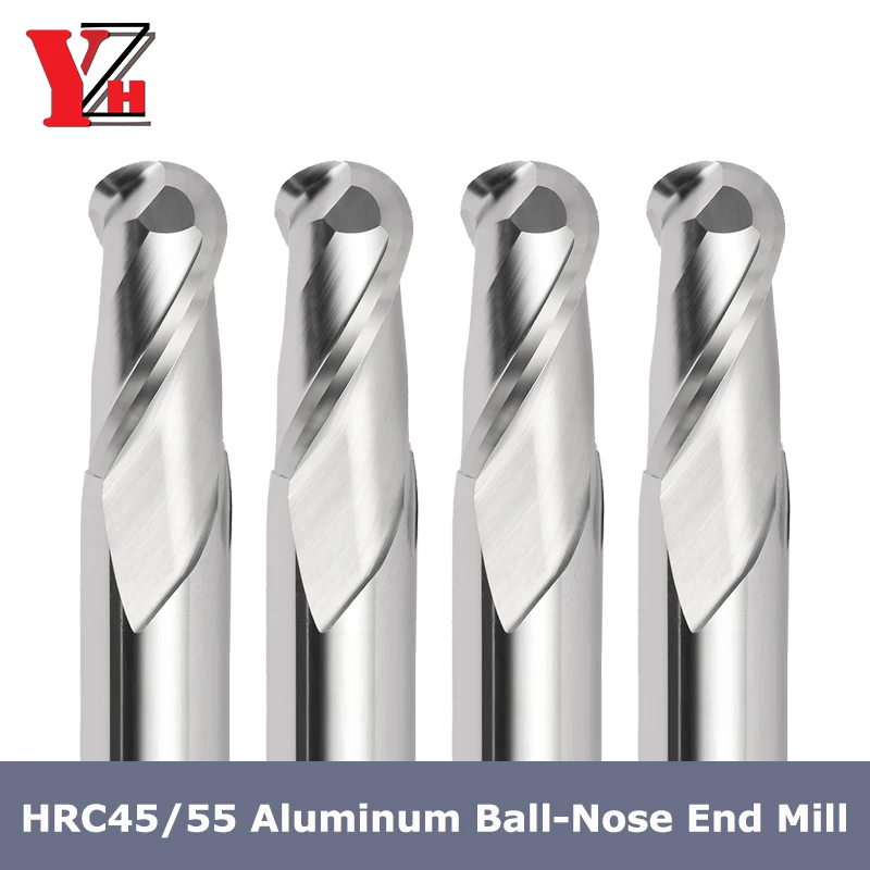 HRC45-55-Aluminum-Ball-Nose-End-Mill-2-Flute-Tungsten-Steel-Tool-CNC-R0 ...