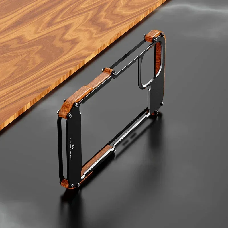 Aluminum Metal Bumper Iron Wood Phone Case Non-Slip Dropproof ...