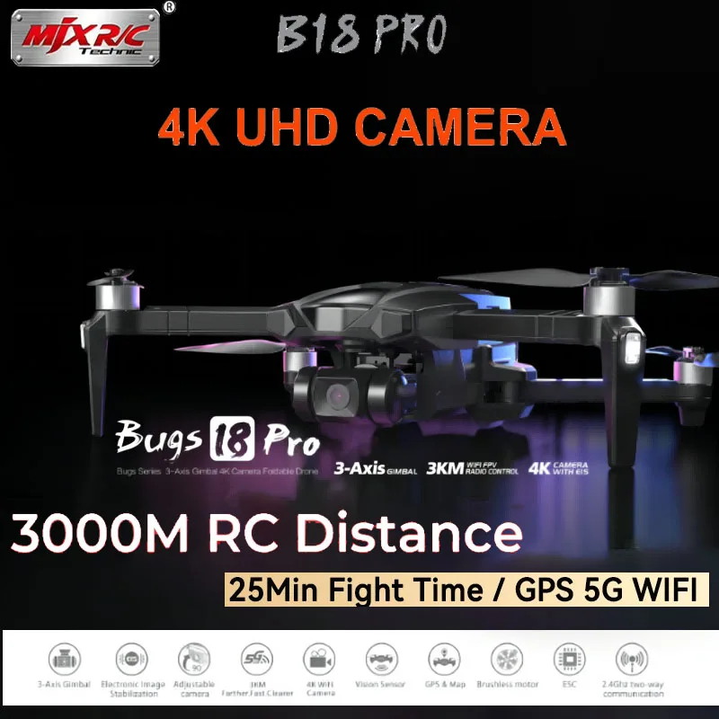 Mjx-Bugs-B18-Pro-Gps-Three-Axis-Pan-Tilt-Professional-Drone-3km-Remote ...