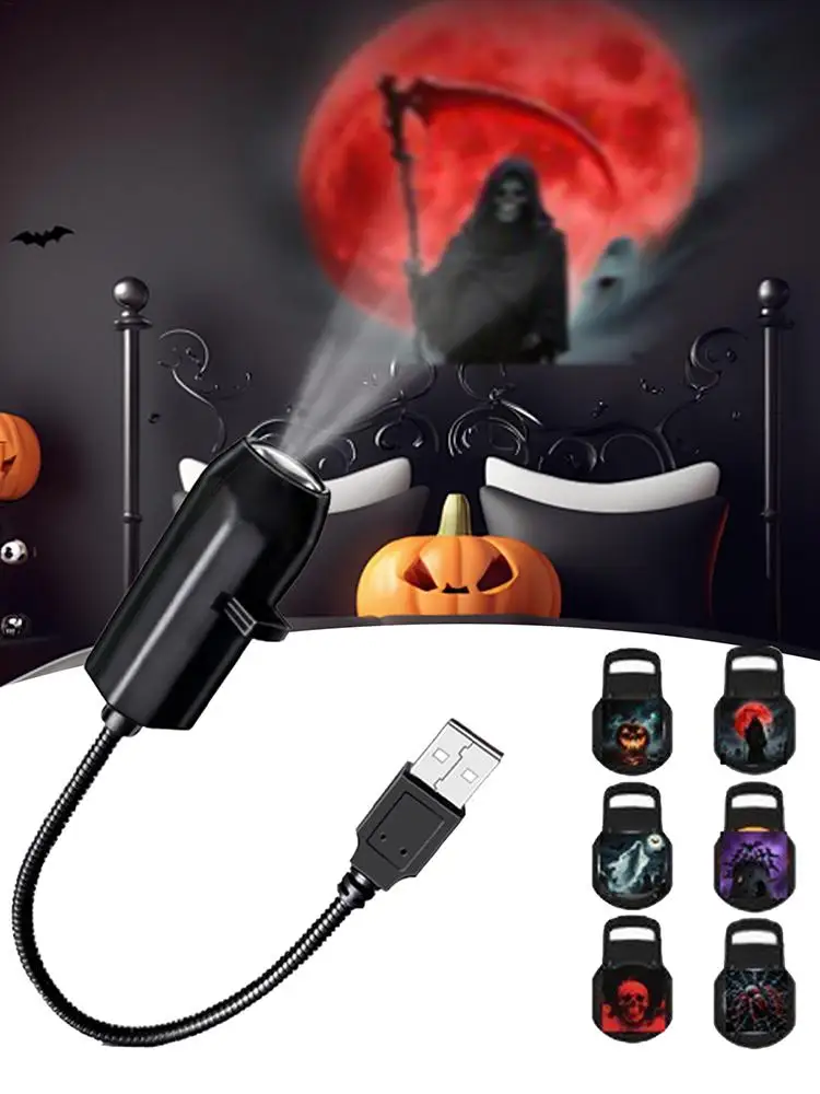 Halloween Projector USB 360 Degree Rotating LED Skull Projector Lamp ...