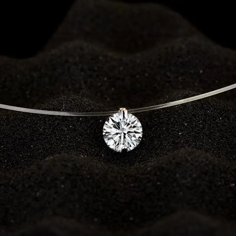 Fashion Shiny Crystal Necklace Zircon Pendant Transparent Fishing Line ...