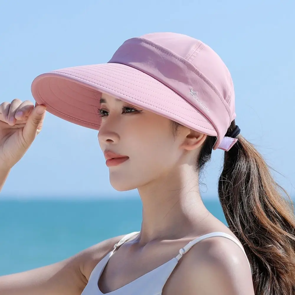 Women Summer Sun Hat Casual Foldable Wide Brim Detachable Empty Top ...