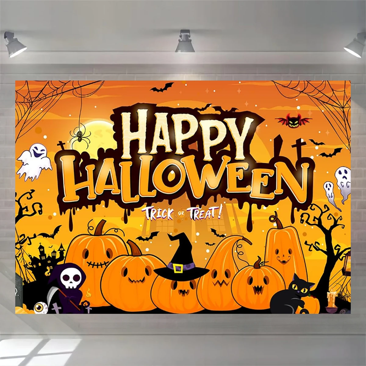 Happy-Halloween-Backdrop-Spider-Bat-Dress-Up-Theme-Party-Background ...
