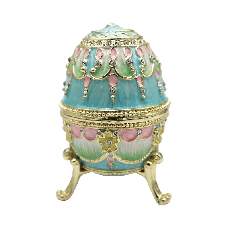 Faberge Egg Style Hand Painted Enameled Easter Egg music box light blue ...