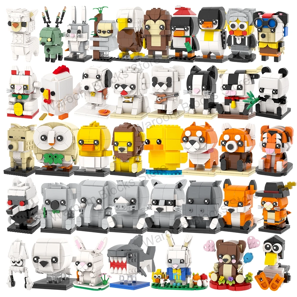 MOC Animal BrickHeadz Deer Cat Dog Lesser Panda Bricks Farm Compatible ...