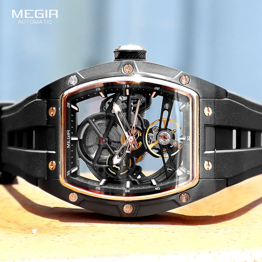 MEGIR-Automatic-Wristwatch-Men-Fashion-Black-Silicone-Strap-Wateproof ...
