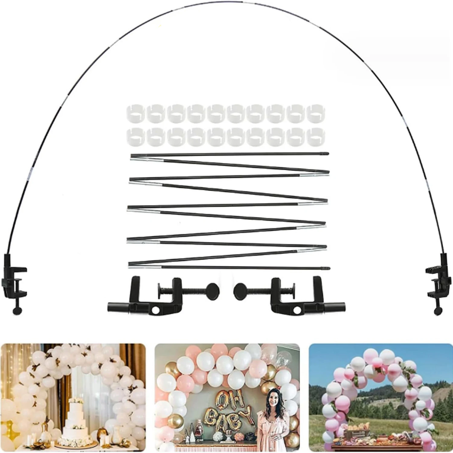 Black balloon arch bracket set, suitable for tables of different sizes ...