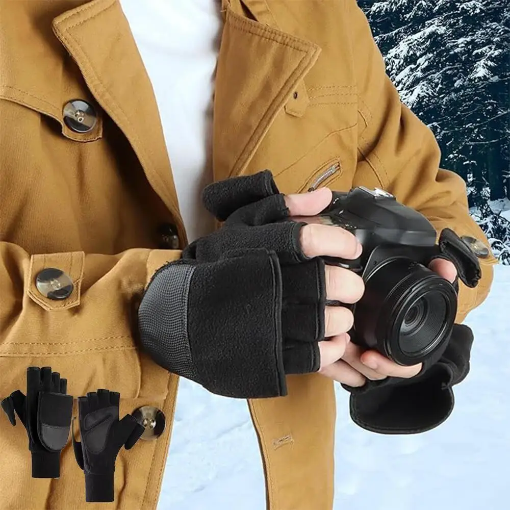 Fingerless Polar Fleece Gloves Mittens Windproof Thermal Anti Slip ...