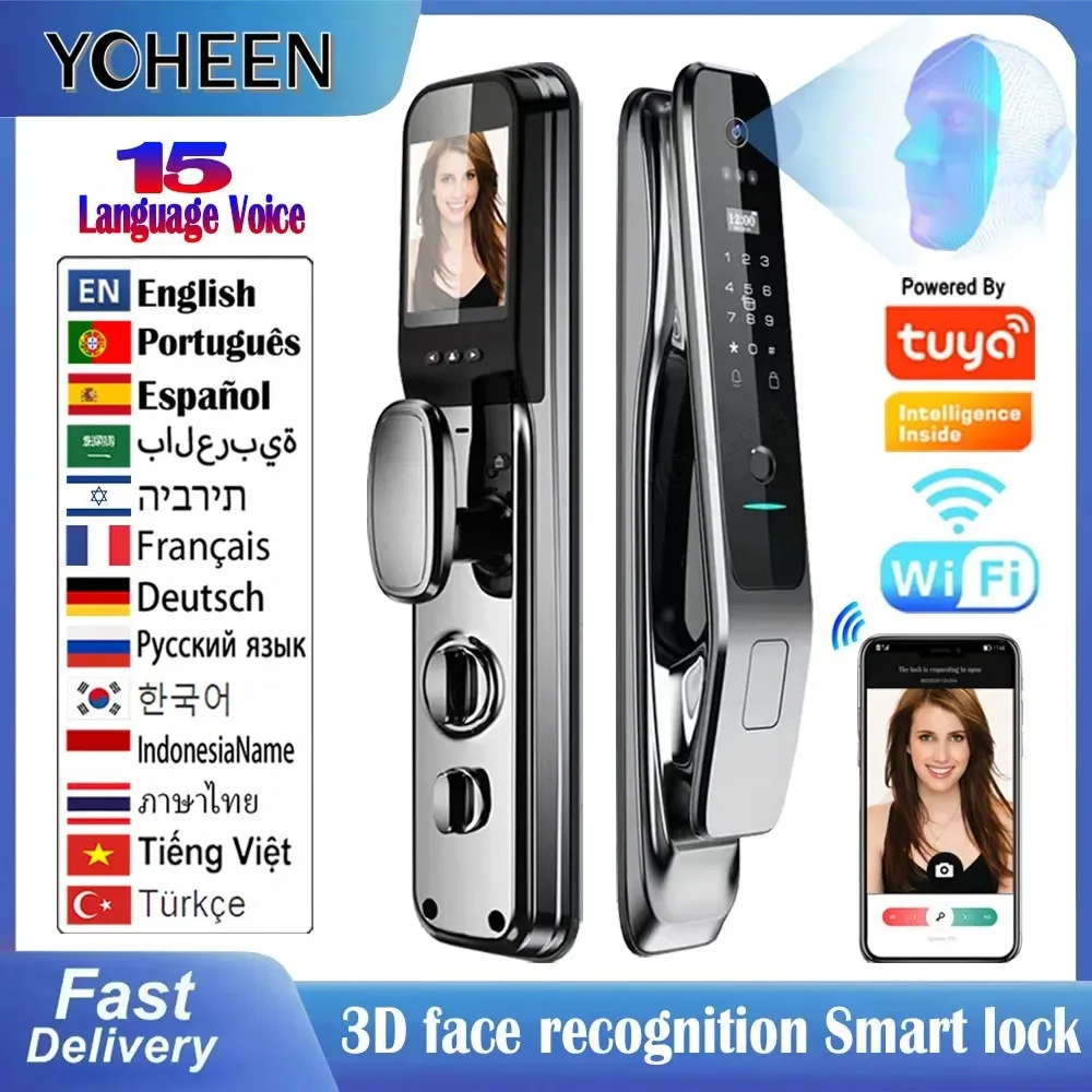 Tuya APP Wifi 3D Face Recognition Smart Door Lock Camera Fingerprint ...