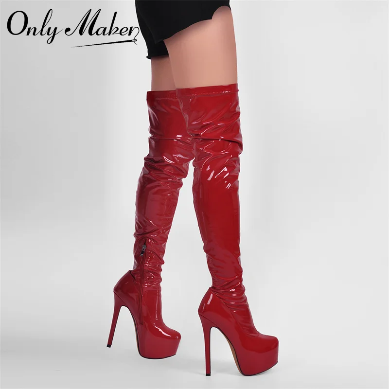 DALTol-Bottes-plateforme-en-cuir-verni-rouge-pour-femmes-bottes-au ...