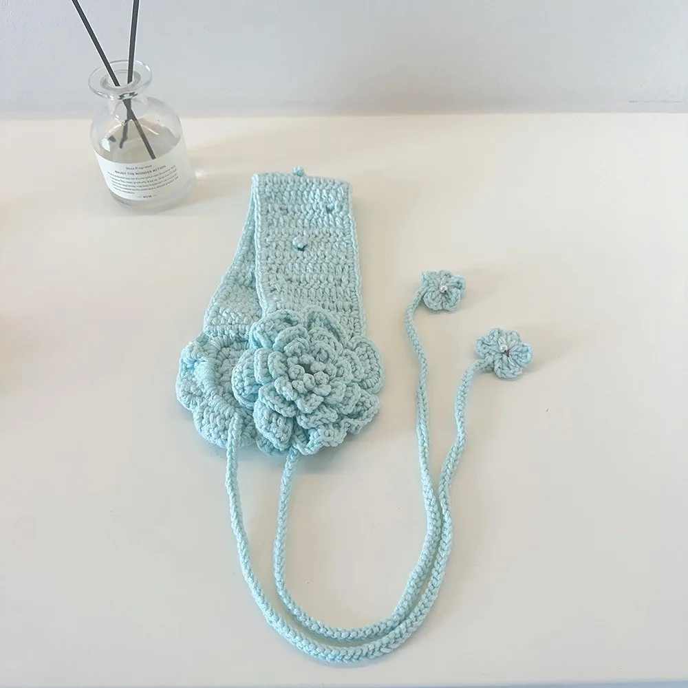 Cute Japanese Knitted Ear Muffs Handmade Flower with Adjustable Strap ...