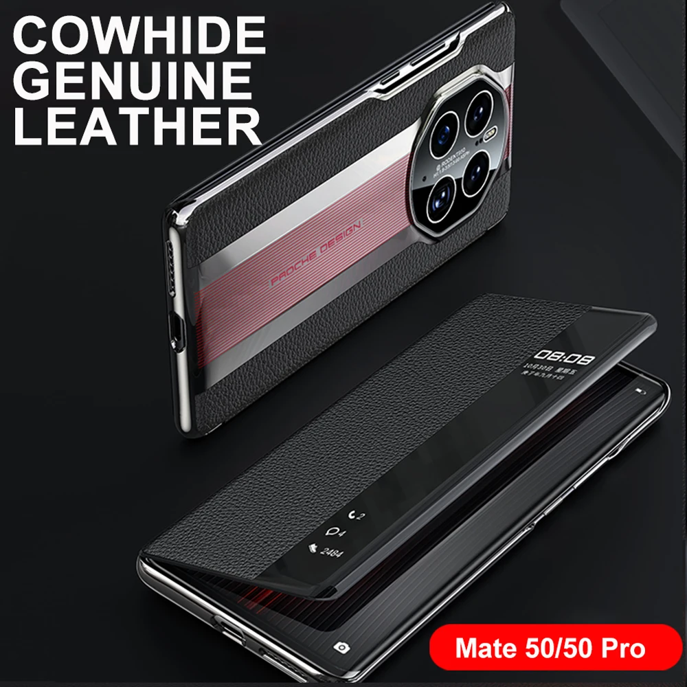 Original-Natural-Leather-Flip-Cover-For-Huawei-Mate-50-Pro-Smart-Touch ...