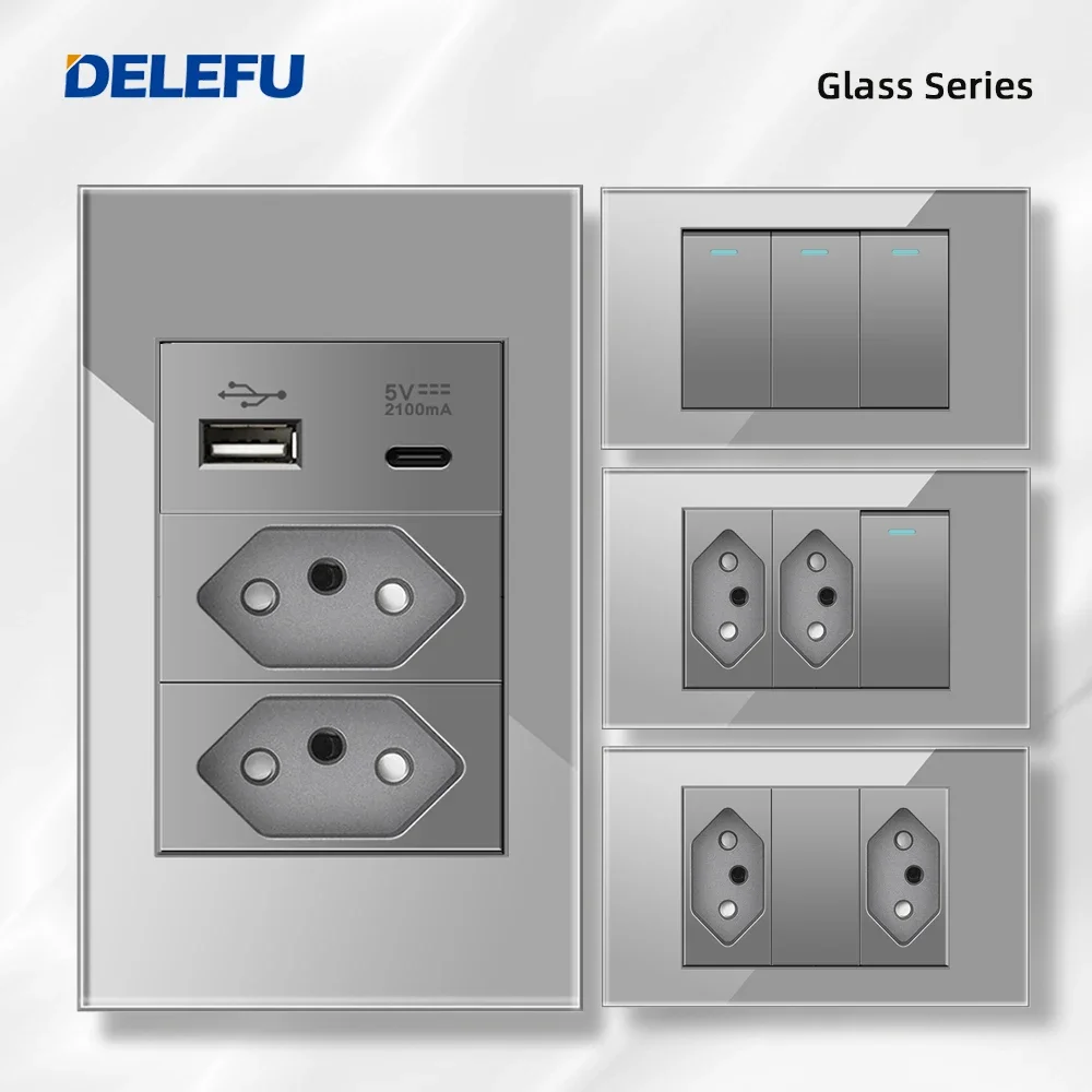 DELEFU-Tempered-Gray-Glass-Brazil-Standard-Outlet-Dual-Usb-Type-C ...