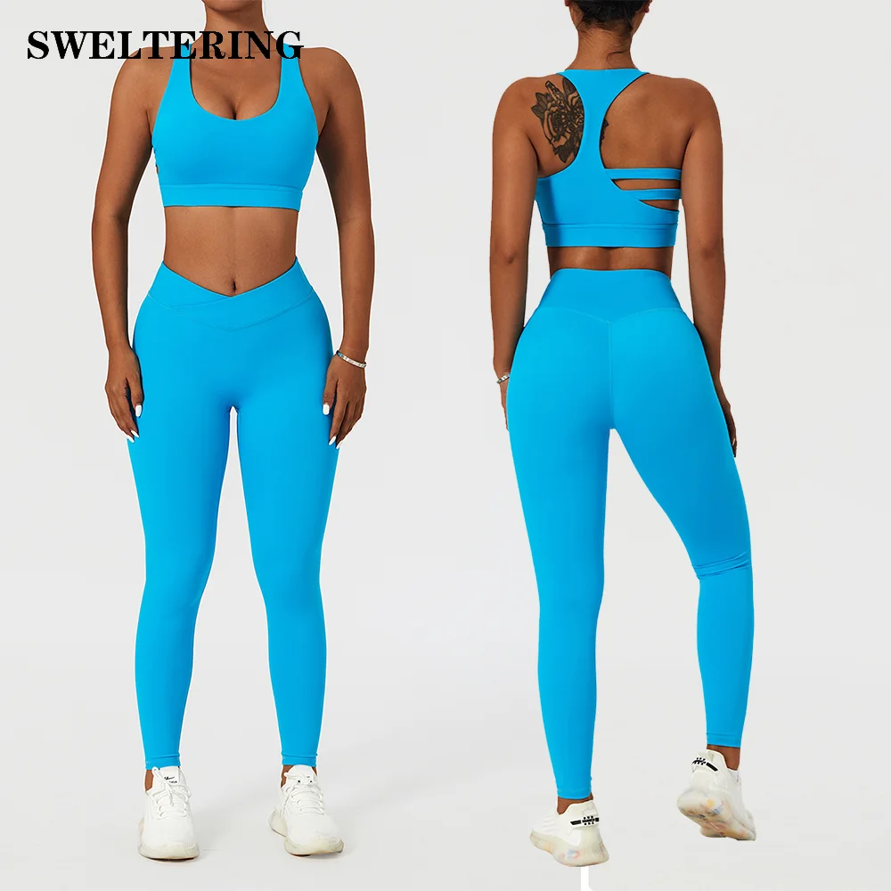 2 Pieces Women Yoga Set Workout Shirts Sport Pants Bra Gym Suits Fitness Shorts Crop Top High ...