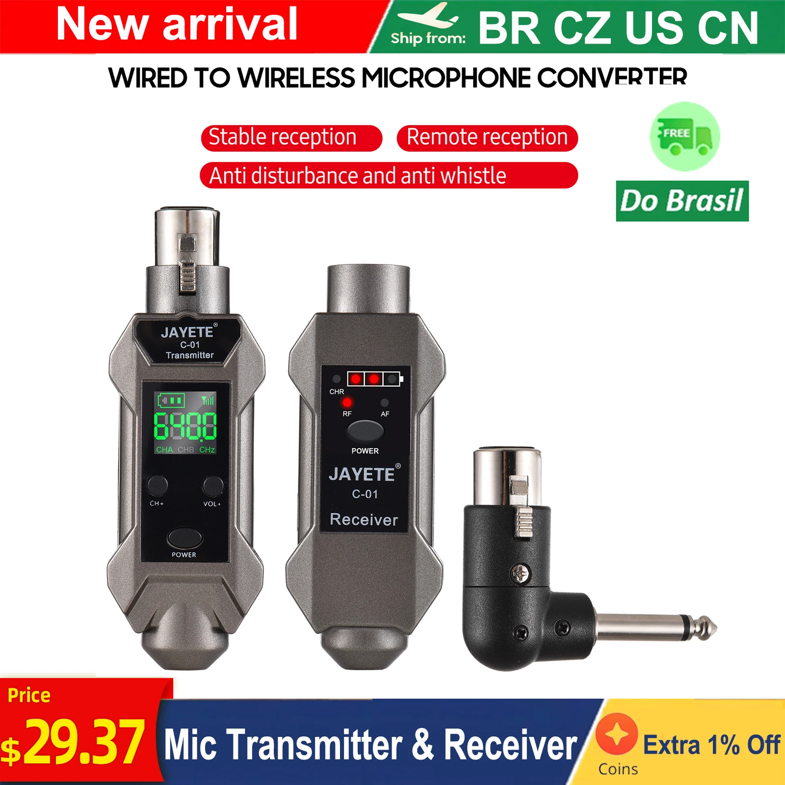 JAYETE C-01 UHF Professional Wireless Microphone Converter Micphone ...