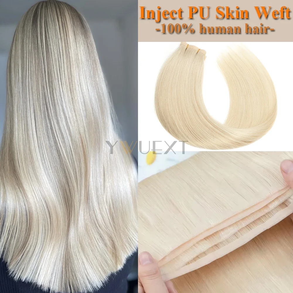 Inject PU Skin Hair Bundles Invisible Long Tape PU Skin Weft Human Hair ...