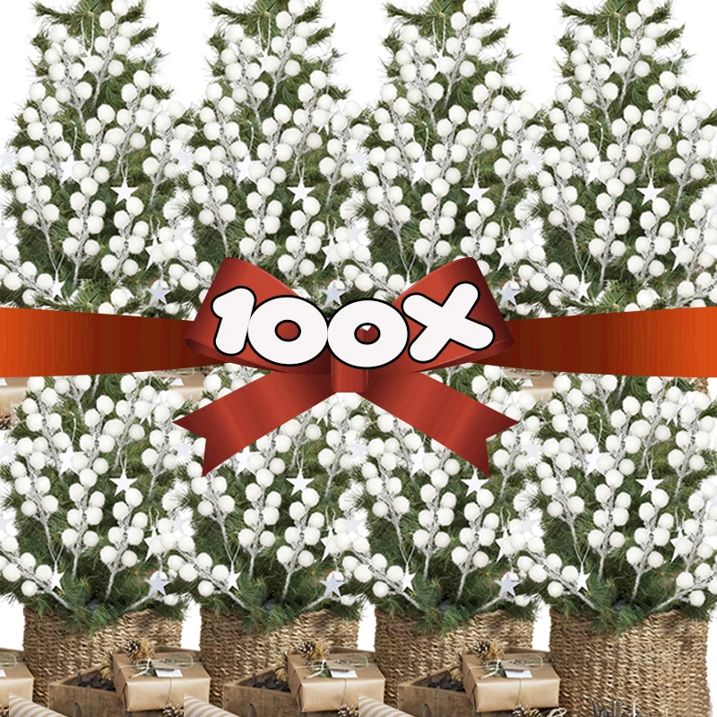 5/100Branches Artificial Snowflake Berries Christmas White Holly Berry ...