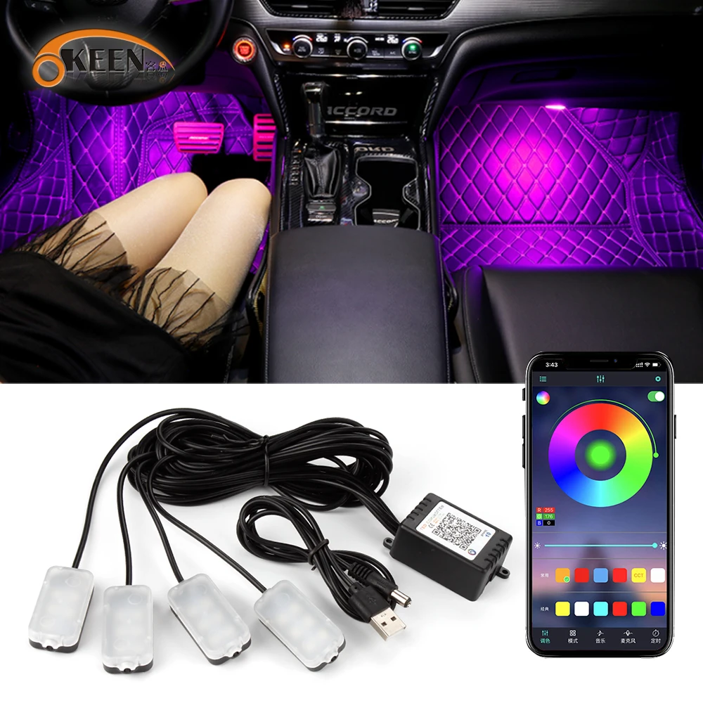 OKEEN-Led-Car-Foot-Light-RGB-Usb-App-Music-Control-Ambient-Lights ...