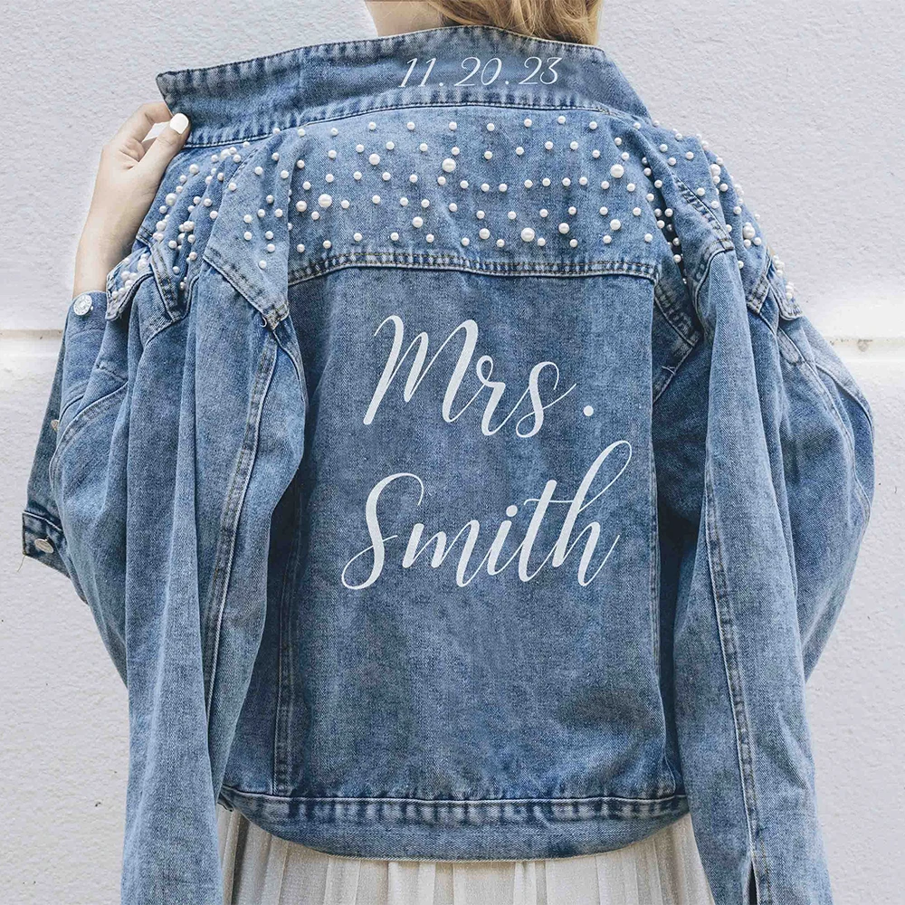 Personalized Mrs Pearl Denim Jacket Custom Bride Jean Jacket Party Gift ...